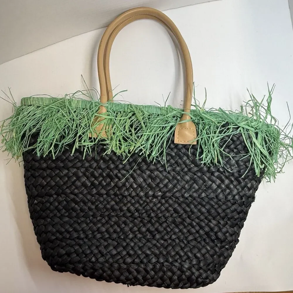 Michael Simon | Bags | Michael Simon Leather And Wood Flower Straw ...